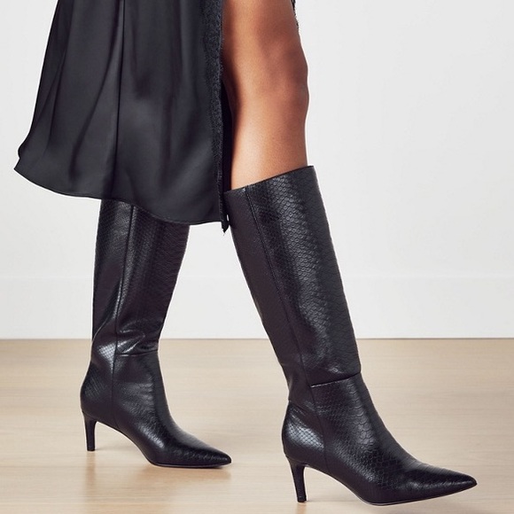 JustFab | Shoes | Nib Justfab Ally Tall Stiletto Black Faux Leather ...